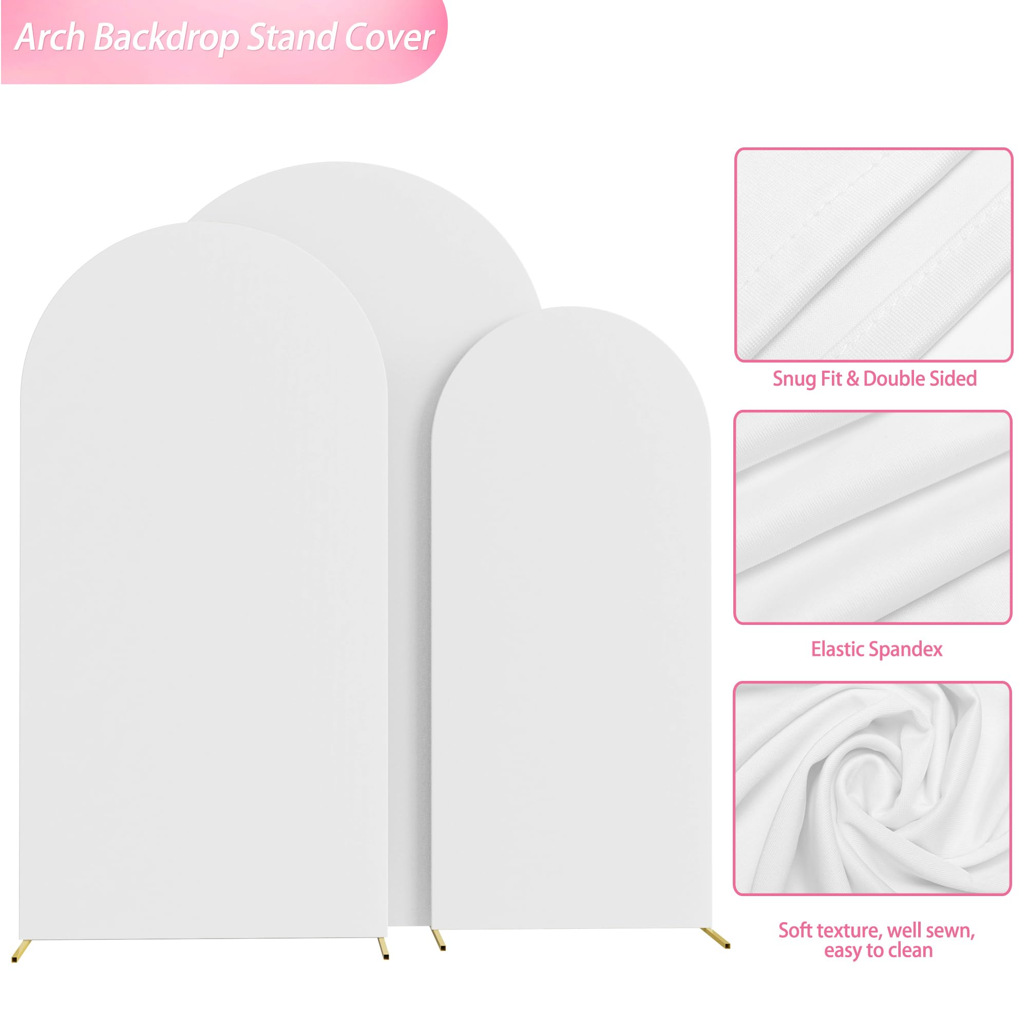 Wokceer Wedding Arch Cover (7.2FT, 6.6FT, 6FT) Set of 3 Spandex Fitted Wedding Arch Stand Covers for Round Top Chiara Arch Backdrop Stands Cover for Birthday Party Ceremony Banquet Decor White