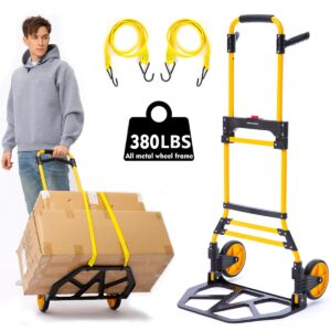 innocedear folding hand truck and dolly,380 lb capacity portable cart with telescoping handle and rubber wheels for moving,shopping,travel,office use