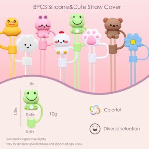 Rejoywor 8Pcs Cute Straw Cover for Stanley Cup, 10mm 0.4in Silicone Stanley 30&40 Oz Tumbler Accessories Straw Covers Topper, Animal&Cloud&Flower Shape, Straw Protectors, Straw Lid for 10mm Straws