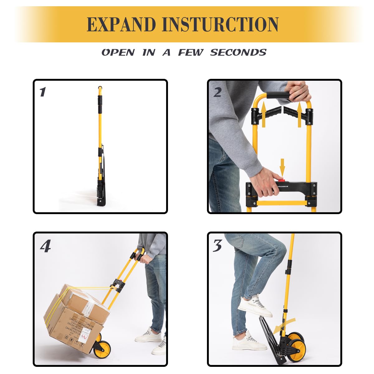 INNOCEDEAR Folding Hand Truck and Dolly,380 lb Capacity Portable Cart with Telescoping Handle and Rubber Wheels for Moving,Shopping,Travel,Office Use