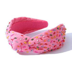 fedans sprinkle headband for women - knotted birthday hairband with candy embellished top, colorful hair accessories for girls