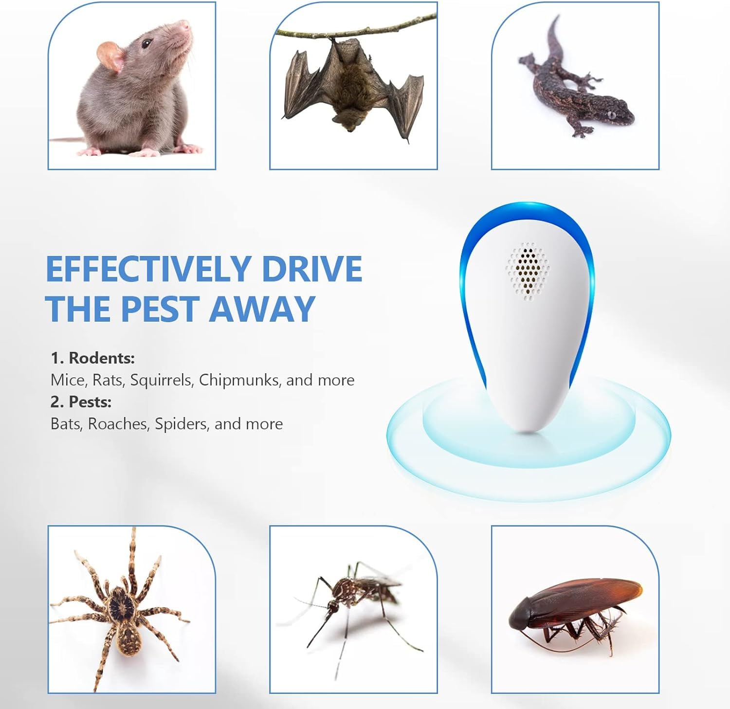 Lickoon 6 Packs Ultrasonic Pest Control Repeller, Electronic Pest Repellent Plug in Indoor for Insect Roaches Spider Ant Bug Mosquito Mouse Repellent for House Kitchen Garage Warehouse