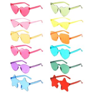 matcheck 12 mixed style rimless sunglasses multicolor retro colored party glasses candy color bachlor photoshoot costume accessories