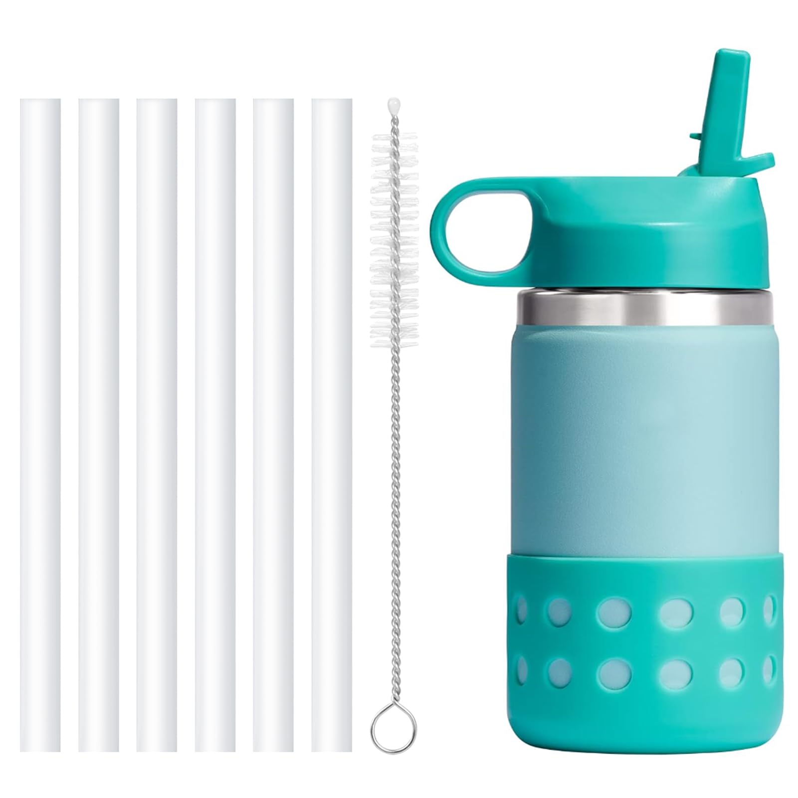 Reusable Replacement Straws Compatible with Hydro Flask Wide Mouth 12oz Kids Water Caps-6 Pack BPA Free Straws and Pack Straw Brush