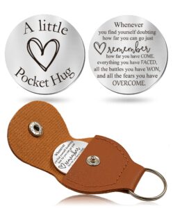 oumilan pocket hug token gifts for men boyfriend girlfriend inspirational gift for son daughter brother with leather keychain (sobriety)