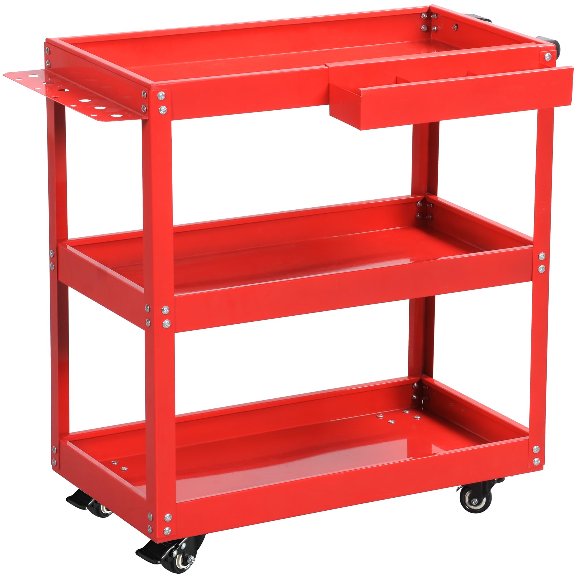 YITAHOME 3-Tier Tool Cart on Wheels, Rolling Metal Service Cart with Screwdriver Hanging Board & Storage Box, Heavy Duty Steel Utility Cart 400lbs Load Capacity for Mechanic Work Garage Warehouse Red