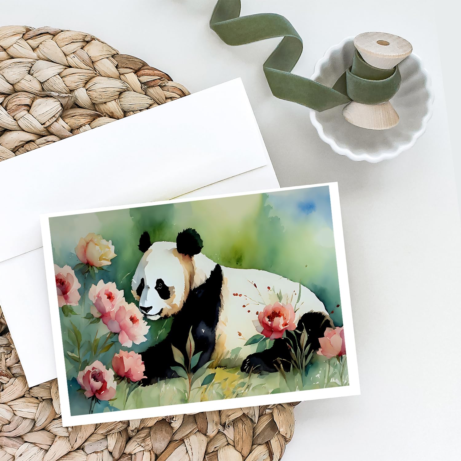 Caroline's Treasures DAC2971GCA7P Panda Greeting Cards Pack of 8 Blank Cards with Envelopes Whimsical A7 Size 5x7 Blank Note Cards