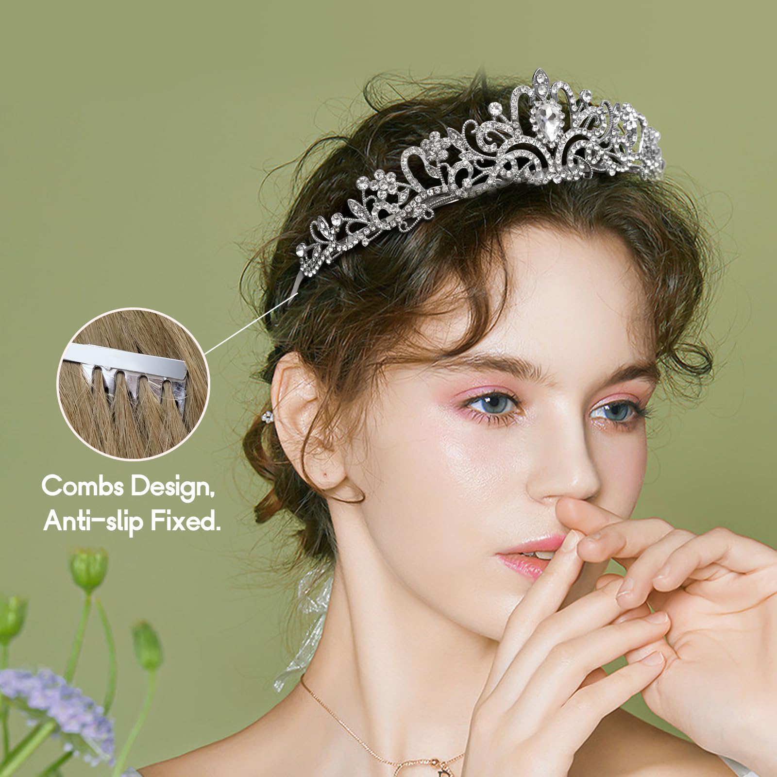 FORENEE Silver Crown Rhinestone Tiaras for Women Crystal Birthday Crown with Combs Queen Crown for Women Princess Tiaras for Halloween Wedding Christmas