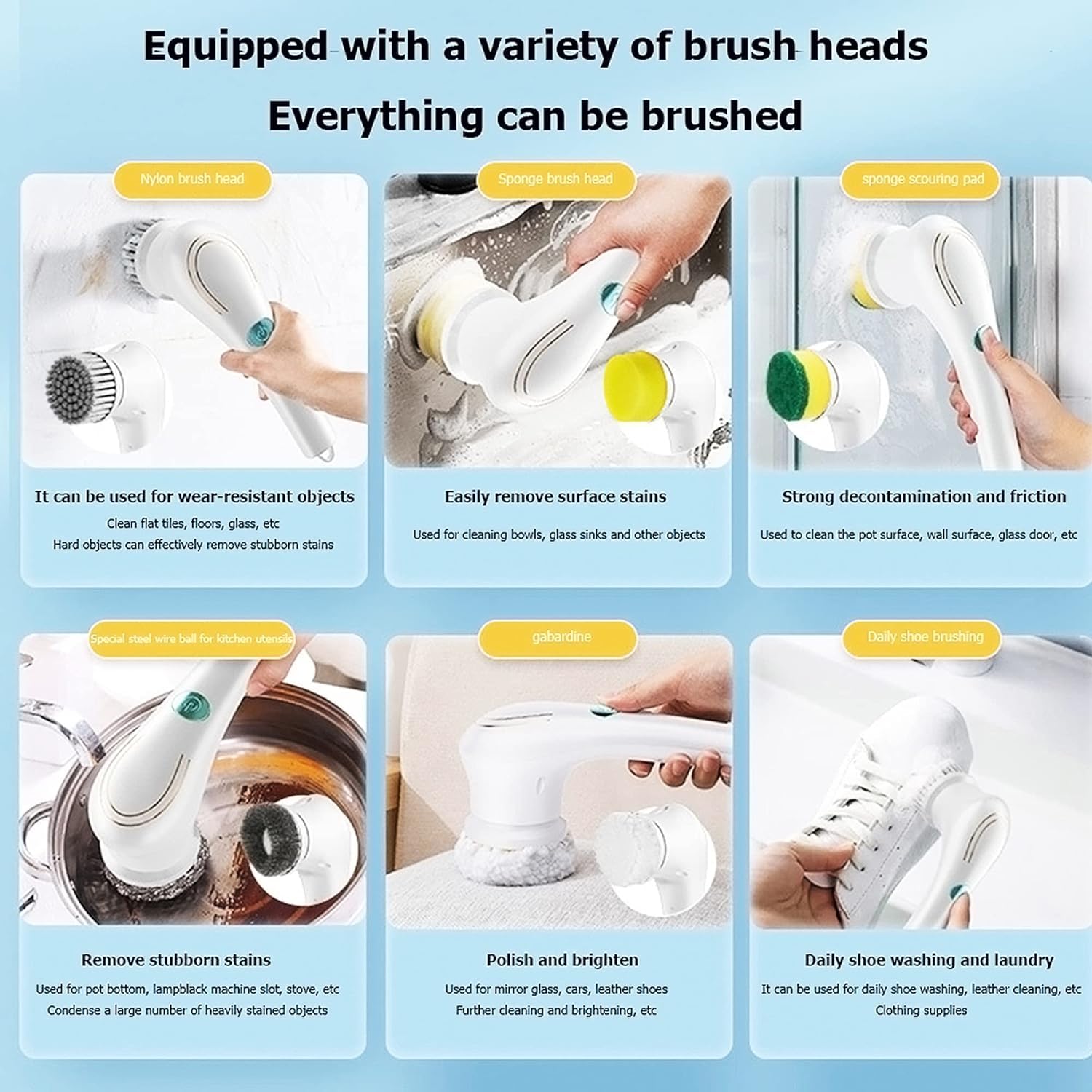 XBllcyiv Electric Cleaning Brush Scrub Brush,Portable Scrub Brush Brush Bring 5 Replaceable Brush Heads,Electric Scrubber Handheld Shower Cleaning Brush for Bathroom/Tub/Wall Tiles/Floor/Kitchen