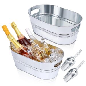 galvanized tub 2 pcs 3 gallon metal beverage ice buckets for parties drink wine beer champagne vintage tin large buckets with scoops for cocktail mimosa bar supplies