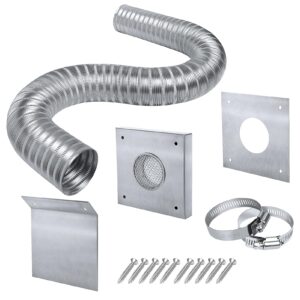 pellet stove fresh air intake kit, 2" x 60" outside cold air kit for pellet stove pipe, aluminum flex vent pipe for pellet stove corn with wall plate screen & screw hose clamps