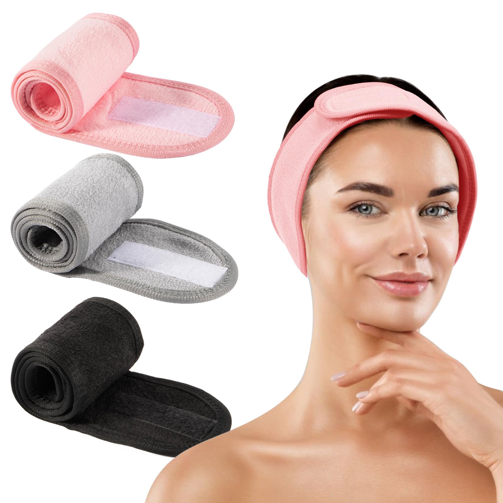 MAQIHAN Spa Hair Wrap Headband 3PCS Facial Hair Wraps Headbands For Spa Facial Head Wraps Adjustable Towel Microfiber Headband For Washing Face Spa Terry Cloth Headbands For Women Facials Soft Gifts