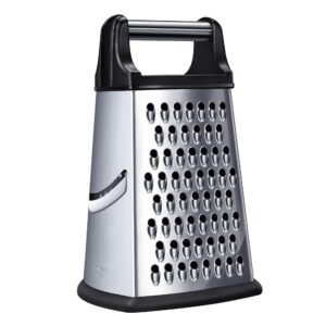 kaishun professional cheese grater, xl size 4-sided stainless steel box grater, food shredder for cheese, parmesan, vegetable, dishwasher safe, black