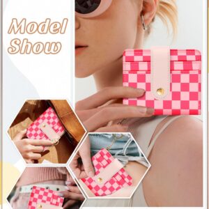 Bistup Wallet for Women Cute Bifold Small Card Wallet Rfid with Keychain for Ladies Teen Girls Female Medium Girly Aesthetic Thin Slim Checkered Plaid Unique Pretty Leather Credit Card Holder Purse