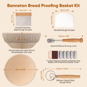 Jeensley Boxed Sourdough Bread Proofing Basket Banneton Bowl with Liner and Bread Baking Tools Round Handmade from Quality Indonesian Rattan Bread Baking Supplies