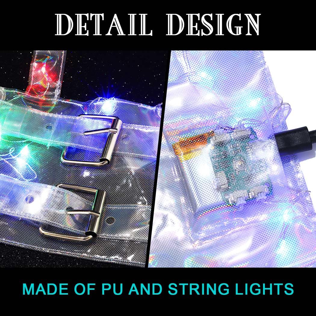 REETAN Women LED Harness Waist Belt Sparkly Light up Disco Wide Body Harness Rave Accessory Belts for Women