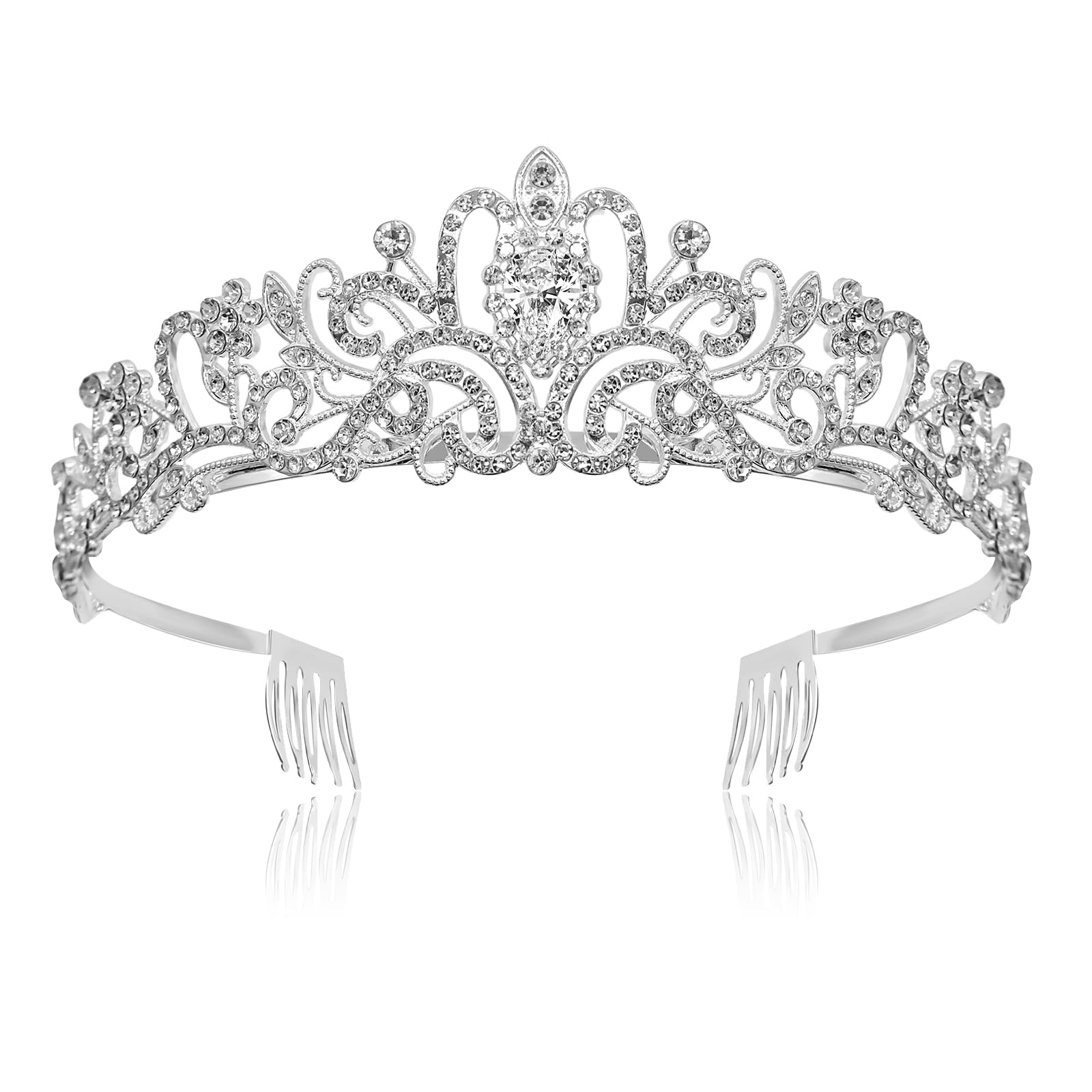 FORENEE Silver Crown Rhinestone Tiaras for Women Crystal Birthday Crown with Combs Queen Crown for Women Princess Tiaras for Halloween Wedding Christmas