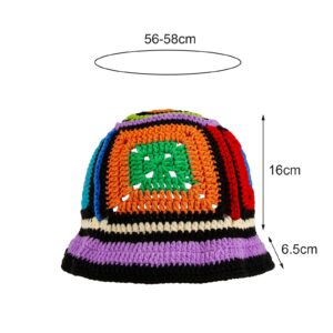 Women Knit Hat Crochet Bucket Hat Fish Hat Handmade Floppy Knitted Hats Floral Beanies Cap Beach Travel Outdoor (Colorful-Nation)