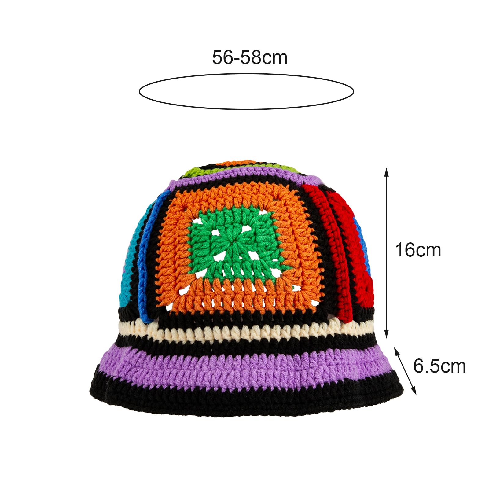 Women Knit Hat Crochet Bucket Hat Fish Hat Handmade Floppy Knitted Hats Floral Beanies Cap Beach Travel Outdoor (Colorful-Nation)