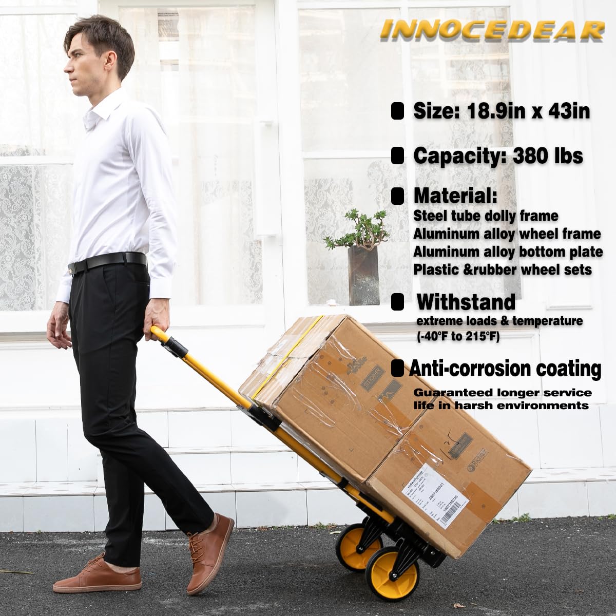 INNOCEDEAR Folding Hand Truck and Dolly,380 lb Capacity Portable Cart with Telescoping Handle and Rubber Wheels for Moving,Shopping,Travel,Office Use