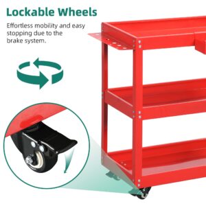 YITAHOME 3-Tier Tool Cart on Wheels, Rolling Metal Service Cart with Screwdriver Hanging Board & Storage Box, Heavy Duty Steel Utility Cart 400lbs Load Capacity for Mechanic Work Garage Warehouse Red