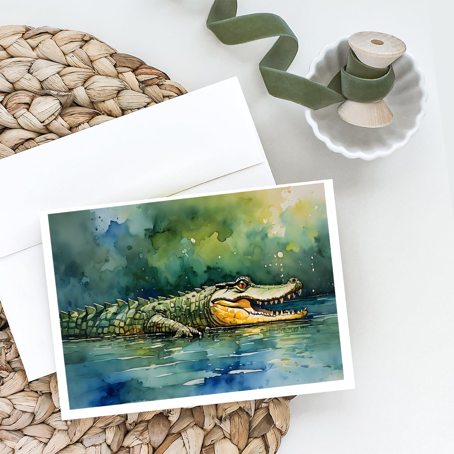 Caroline's Treasures DAC2897GCA7P Crocodile Greeting Cards Pack of 8 Blank Cards with Envelopes Whimsical A7 Size 5x7 Blank Note Cards