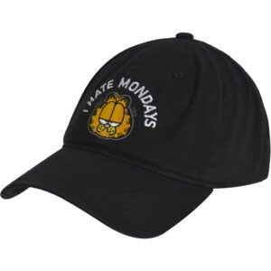 garfield dad hat, cotton adjustable baseball cap with curved brim, black, one size