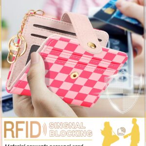 Bistup Wallet for Women Cute Bifold Small Card Wallet Rfid with Keychain for Ladies Teen Girls Female Medium Girly Aesthetic Thin Slim Checkered Plaid Unique Pretty Leather Credit Card Holder Purse