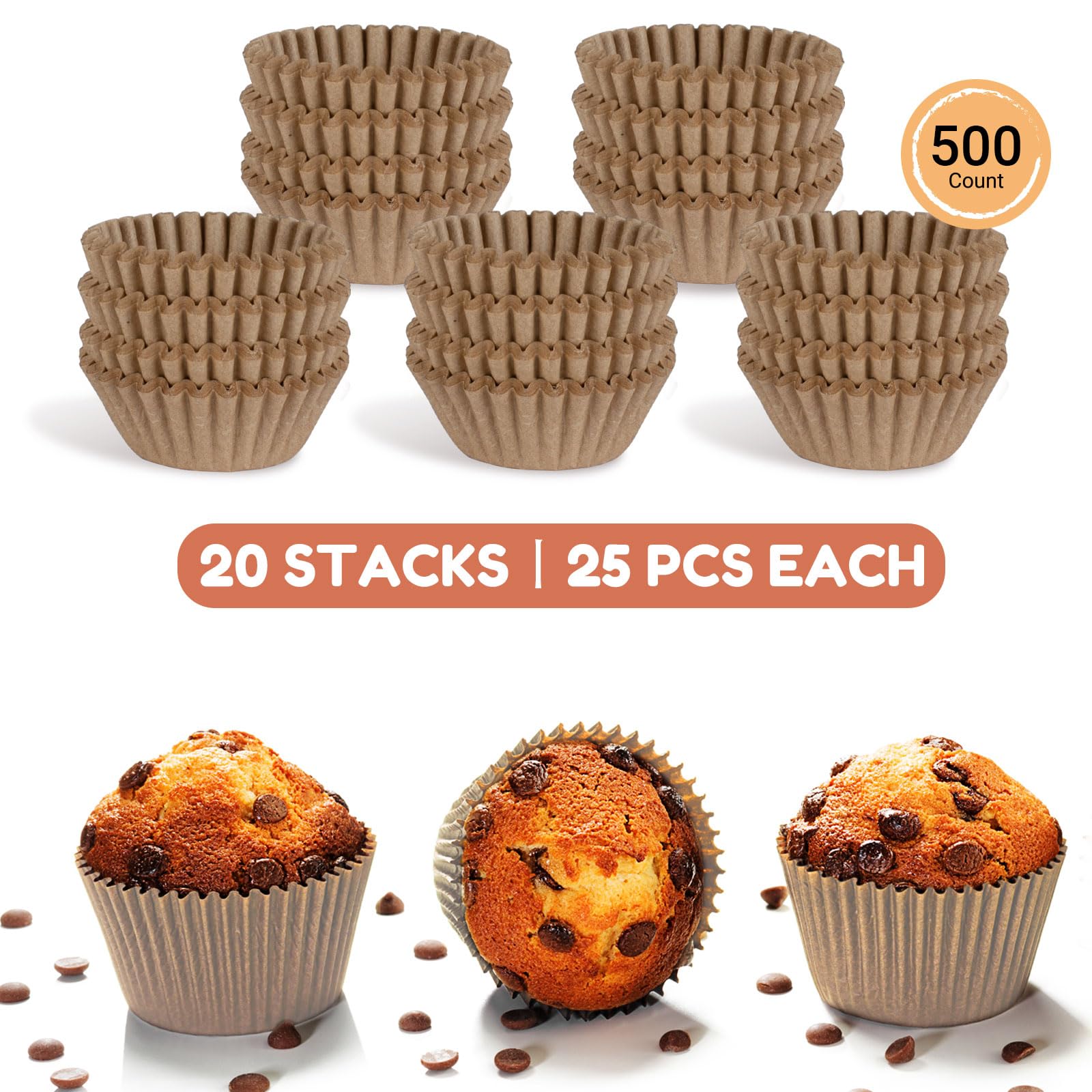 Parmedu 500pcs Paper Cupcake Liners: Mini Size 1.25 Inches Muffin Liners - Natural Baking Cups Cupcake Wrappers