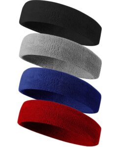 tanluhu sweatbands sport headbands for men & women,4 pcs terry cloth sweat band for tennis, running, basketball, working out, execise - athletic sweat cotton headband outdoor