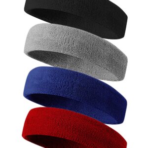 Tanluhu Sweatbands Sport Headbands for Men & Women,4 Pcs Terry Cloth Sweat Band for Tennis, Running, Basketball, Working Out, Execise - Athletic Sweat Cotton Headband Outdoor