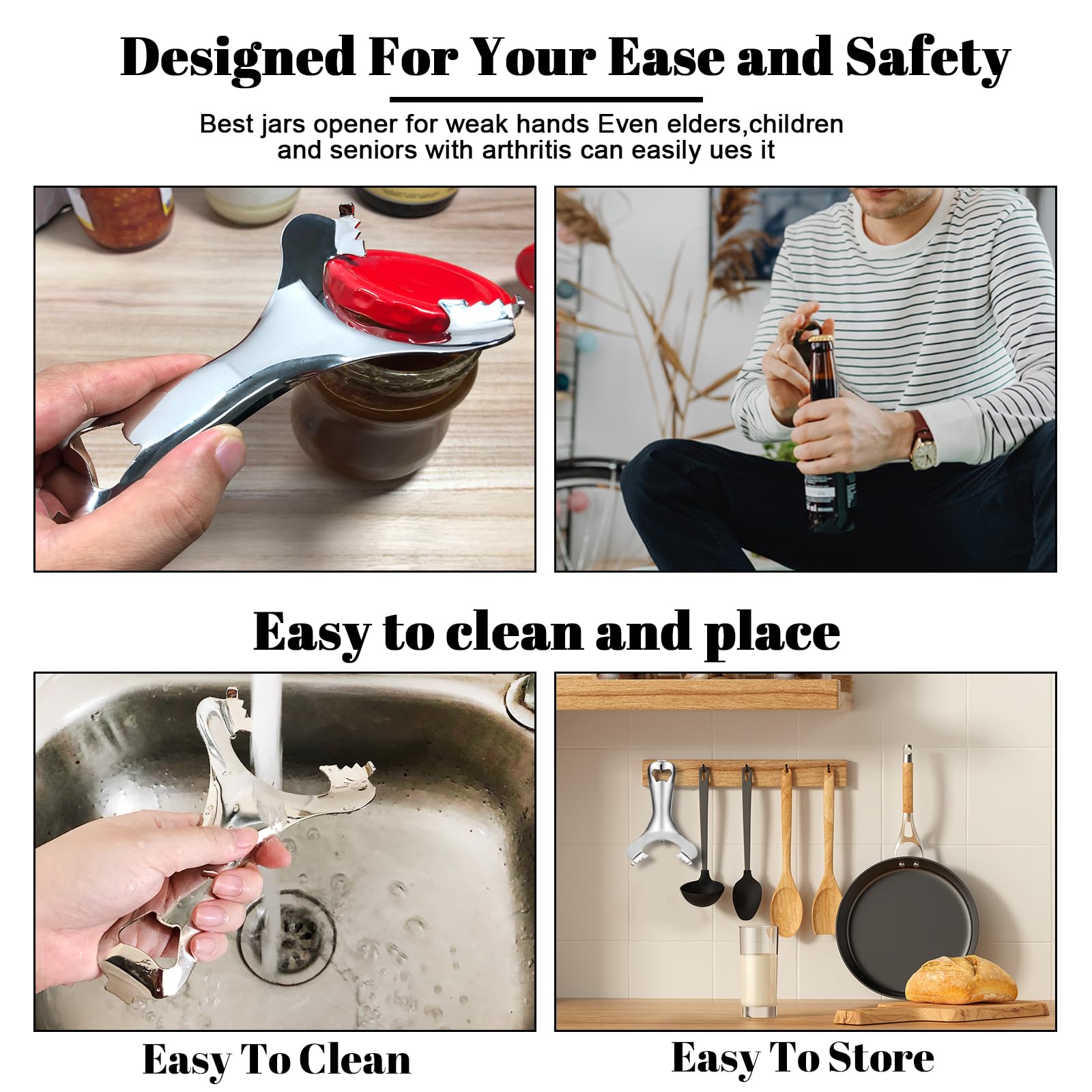 Bxgnip Mason Jar Opener No Lid Dents or Damage Multifunctional Jar Opener Easy Twist Manual Handheld Top Remover Bottle Opener Made For Lifetime