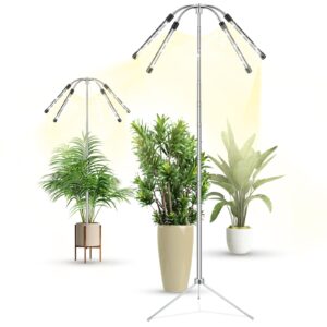 taurusy grow lights for indoor plants full spectrum with detachable tripod stand, 10-55 inches height adjustable stand and desktop plant lights for indoor growing with auto on/off timer