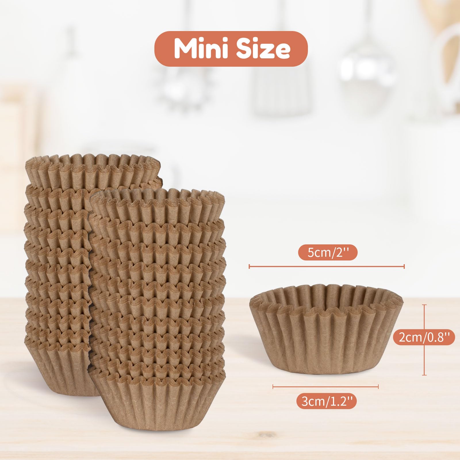 Parmedu 500pcs Paper Cupcake Liners: Mini Size 1.25 Inches Muffin Liners - Natural Baking Cups Cupcake Wrappers