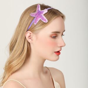 Aswewamt 8 Pcs Starfish Headbands Sequin Glitter Sea Star Hair Band Sparkling Hair Hoop Cute Headpiece Accessories for Women Girls Seaside Birthday Christmas Party