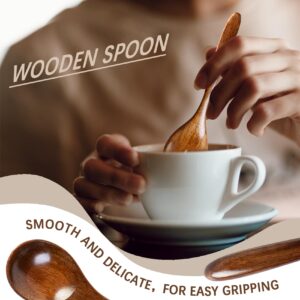 Hefild 6 PCS Wooden Spoons for Honey, 6.7 inch Small Wooden Spoons - Terrific for Tea, Coffee & Soup, Little Wooden Serving Table Spoons Set, Bulk Bamboo Teaspoon for Eating with Unique Design