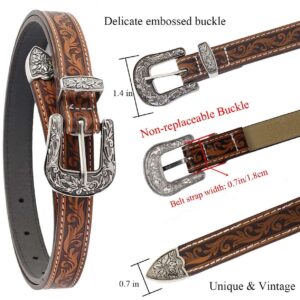 TOPACC Girls Western Belts for Women Brown Cowgirl Belt Cowboy Floral Embossed Thin Skinny Belt for Jeans Dresses Country Concert Outfit