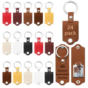 misdary 24 pcs family reunion favors photo insert keychain with leather protection blank picture frame keychain photo leather keychain bulk pu leather key kit blank photo keychain for craft diy gifts