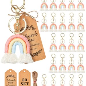 Huquary 72 Pcs Boho Keychain Set 36 Pcs Macrame Rainbow Keychains Weaving Rainbow Tassel Keychains 36 Thank You Tag for Birthday Wedding Party Favors Baby Bridal Shower Bohemian Party Supplies