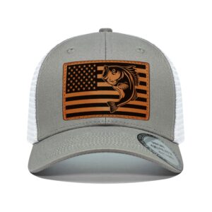 fishing gifts for men women, unique fish stuff flag trucker hat for fisherman best gift, black/grey