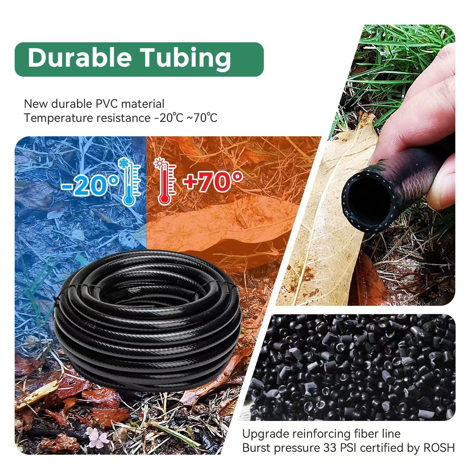 Maotong 40 FT 1/2 inch Drip Irrigation Tubing Main Line Hose Tube for Garden Irrigation System (Includes 1/2" Straight Connector and 3-Way Connector)