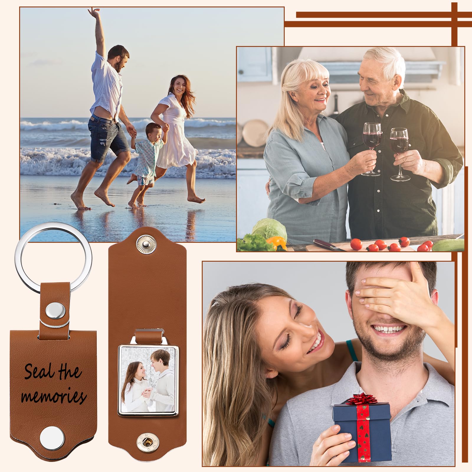 Misdary 24 Pcs Family Reunion Favors Photo Insert Keychain with Leather Protection Blank Picture Frame Keychain Photo Leather Keychain Bulk PU Leather Key Kit Blank Photo Keychain for Craft DIY Gifts