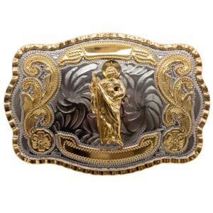 wmg western st jude belt buckle gold silver saint jude san judas cowboy buckle hebilla vaquero rodeo