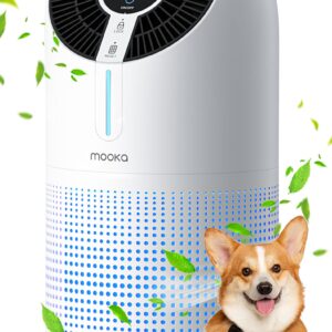 MOOKA Air Purifiers for Home Large Room up to 1095ft², H13 HEPA Filter Air Cleaner for Pets Bedroom Remove Smoke Dust Pollens Dander, Room Air Purifier with Timer Lock 4 Modes Night Light, M02