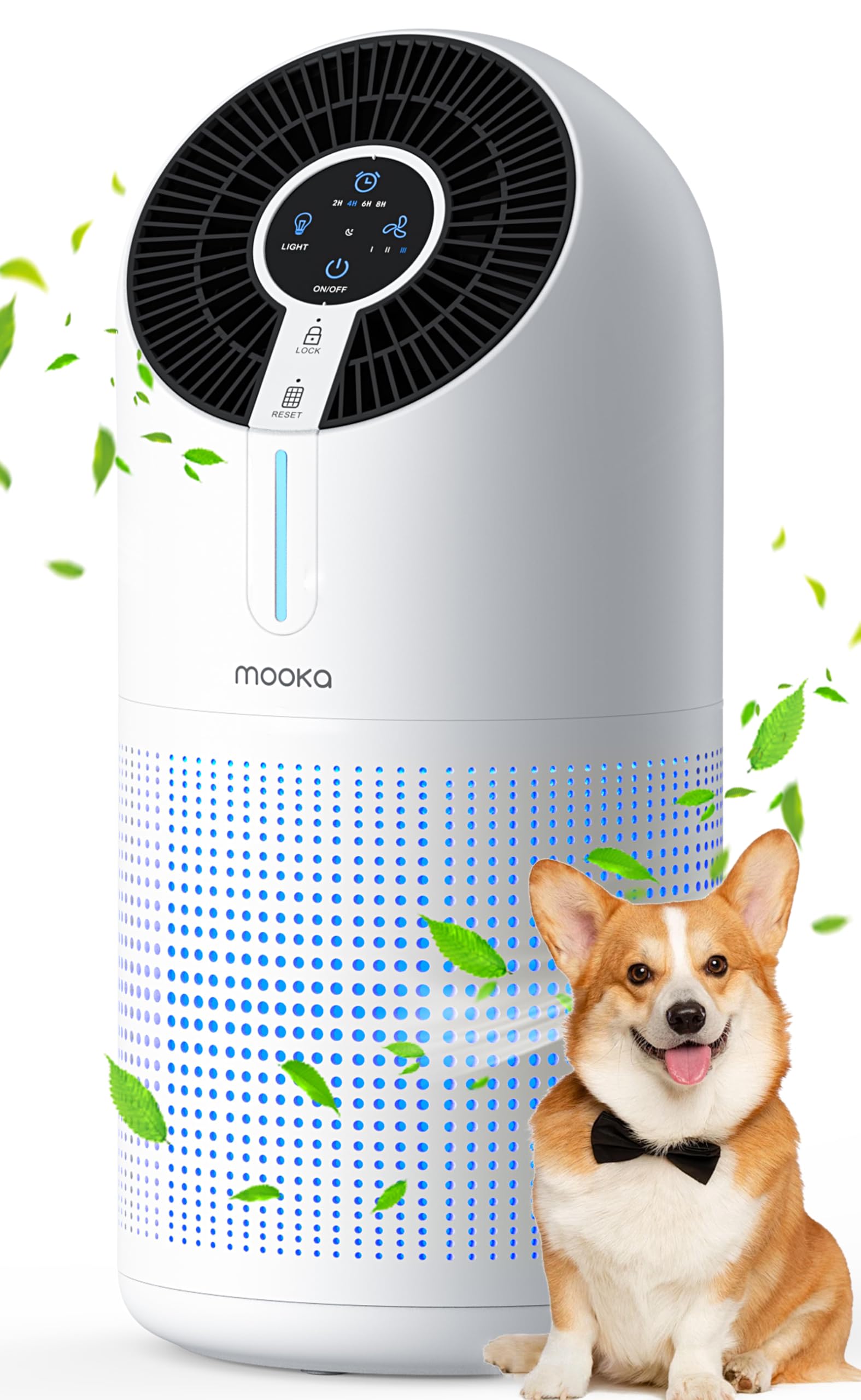 MOOKA Air Purifiers for Home Large Room up to 1095ft², H13 HEPA Filter Air Cleaner for Pets Bedroom Remove Smoke Dust Pollens Dander, Room Air Purifier with Timer Lock 4 Modes Night Light, M02