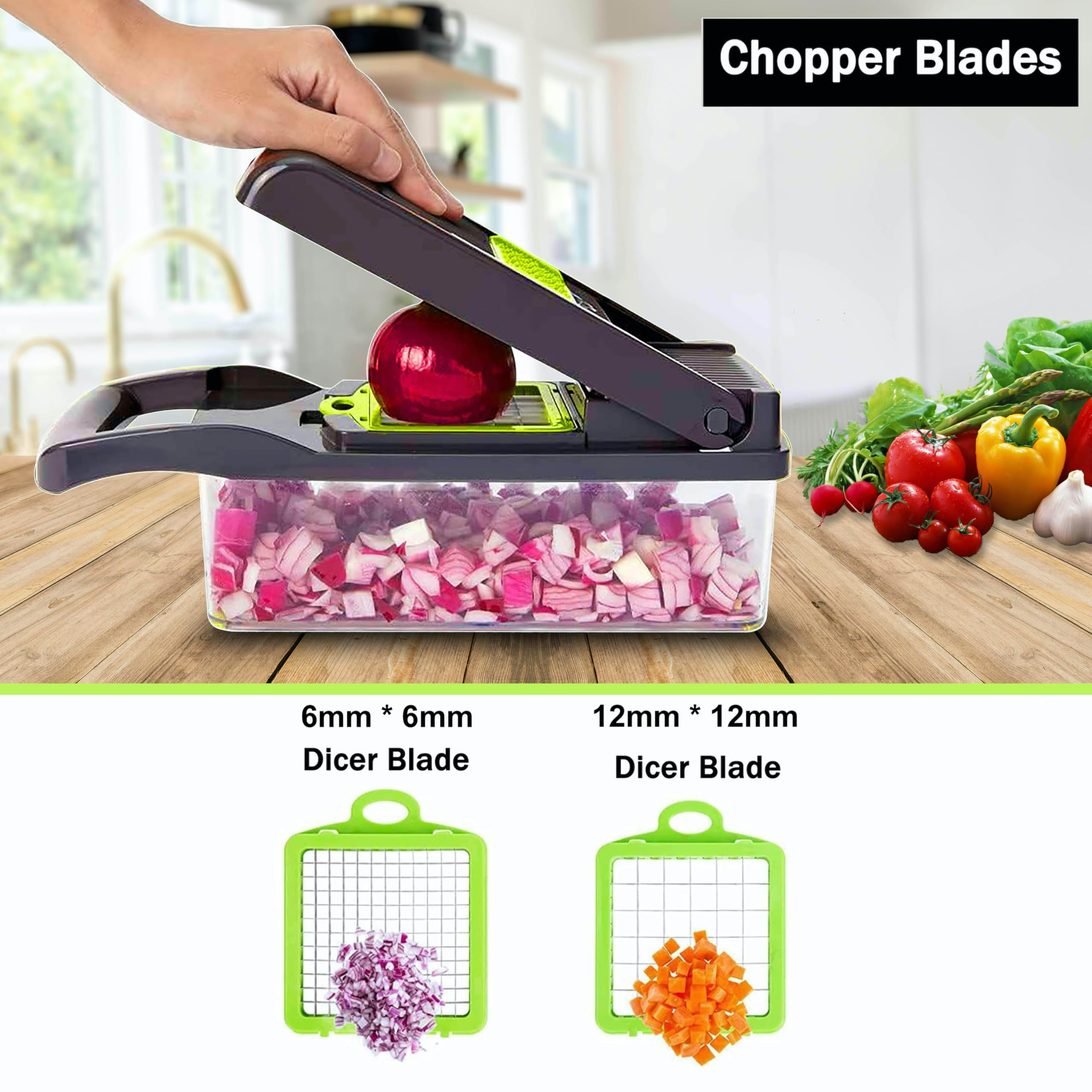 Vegetable Chopper | Pro Onion Chopper, RKINC Multifunctional 14 in 1 Food Chopper, Kitchen Vegetable Slicer Dicer Cutter, Peeler Veggie Chopper With 8 Blades, Carrot and Garlic Chopper With Container