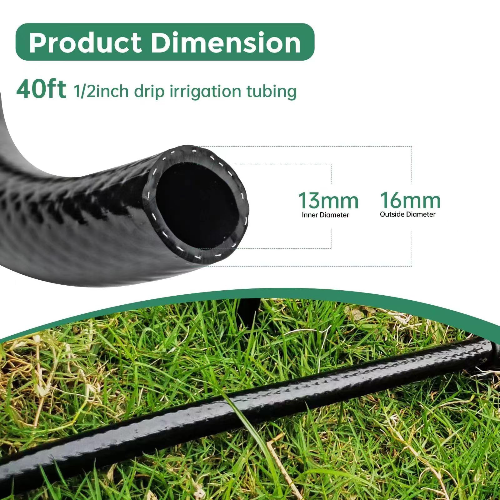 Maotong 40 FT 1/2 inch Drip Irrigation Tubing Main Line Hose Tube for Garden Irrigation System (Includes 1/2" Straight Connector and 3-Way Connector)