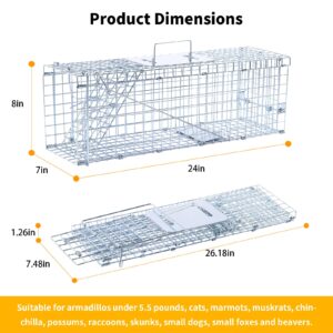 24" Live Animal Trap, Humane Animal Trap for Stray Cats up to 5.5 pounds, Raccoons, Squirrels, Skunks, Moles, Marmots, Armadillos, Rabbits, Steel Folding with Pedal Trigger