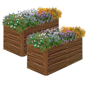 snugniture 2 pcs 4x2x2ft raised garden bed galvanized planter garden boxes outdoor, deep root planter raised bed for vegetables flowers herbs,brown