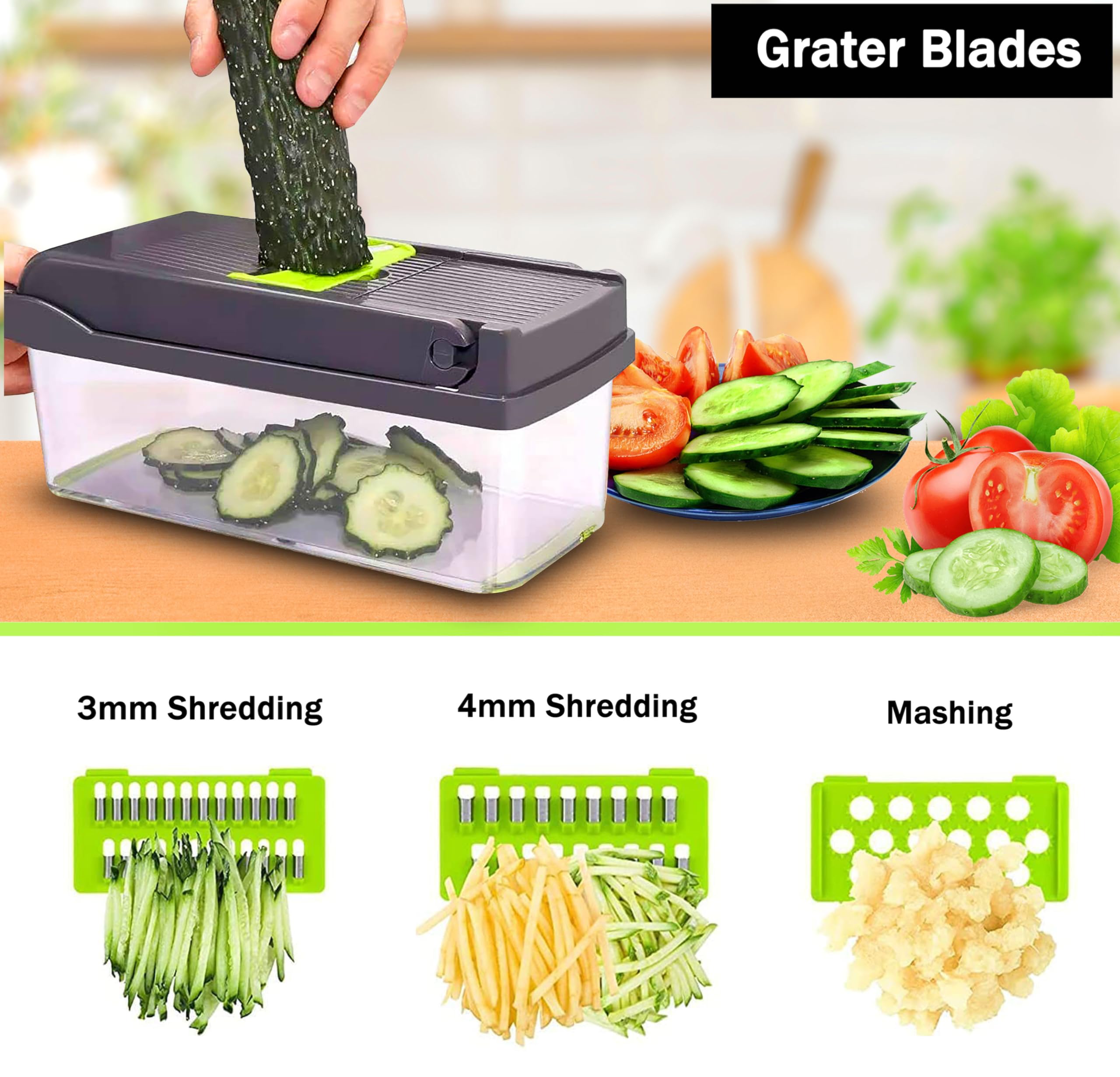 Vegetable Chopper | Pro Onion Chopper, RKINC Multifunctional 14 in 1 Food Chopper, Kitchen Vegetable Slicer Dicer Cutter, Peeler Veggie Chopper With 8 Blades, Carrot and Garlic Chopper With Container